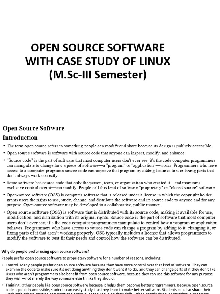 Open Source Software With Case Study of Linux (M.Sc-III Semester) | PDF | Kernel (Operating ...