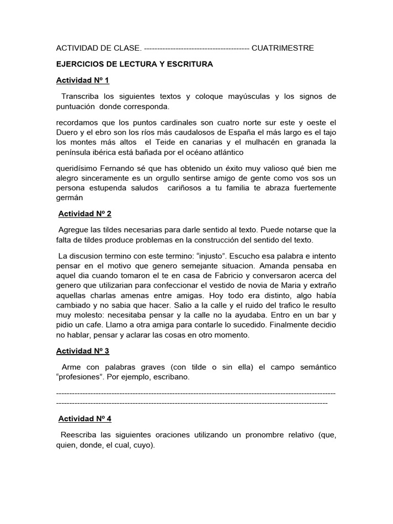 Actividad de Escritura I | PDF | Gatos