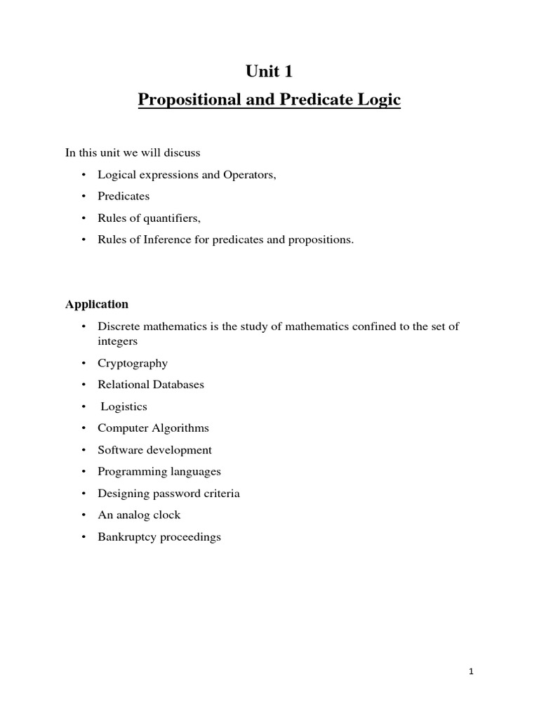 Unit 1 Propositional and Predicate Logic: Application | PDF ... Unit 1 Propositional and Predicate Logic: Application | PDF ...