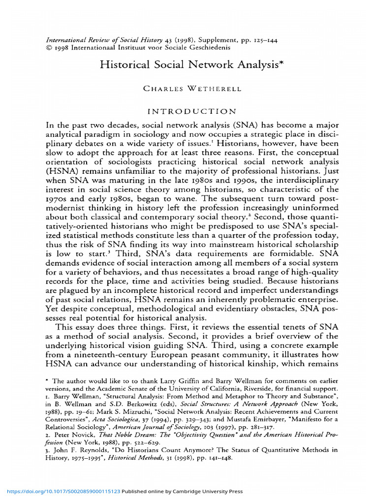 Div Class Title Historical Social Network Analysis A Href fn01 Ref Type FN A Div | PDF | Social ...