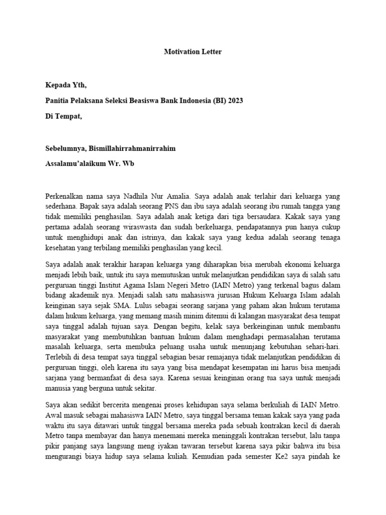 Motivation Letter GenBI 2024 | PDF