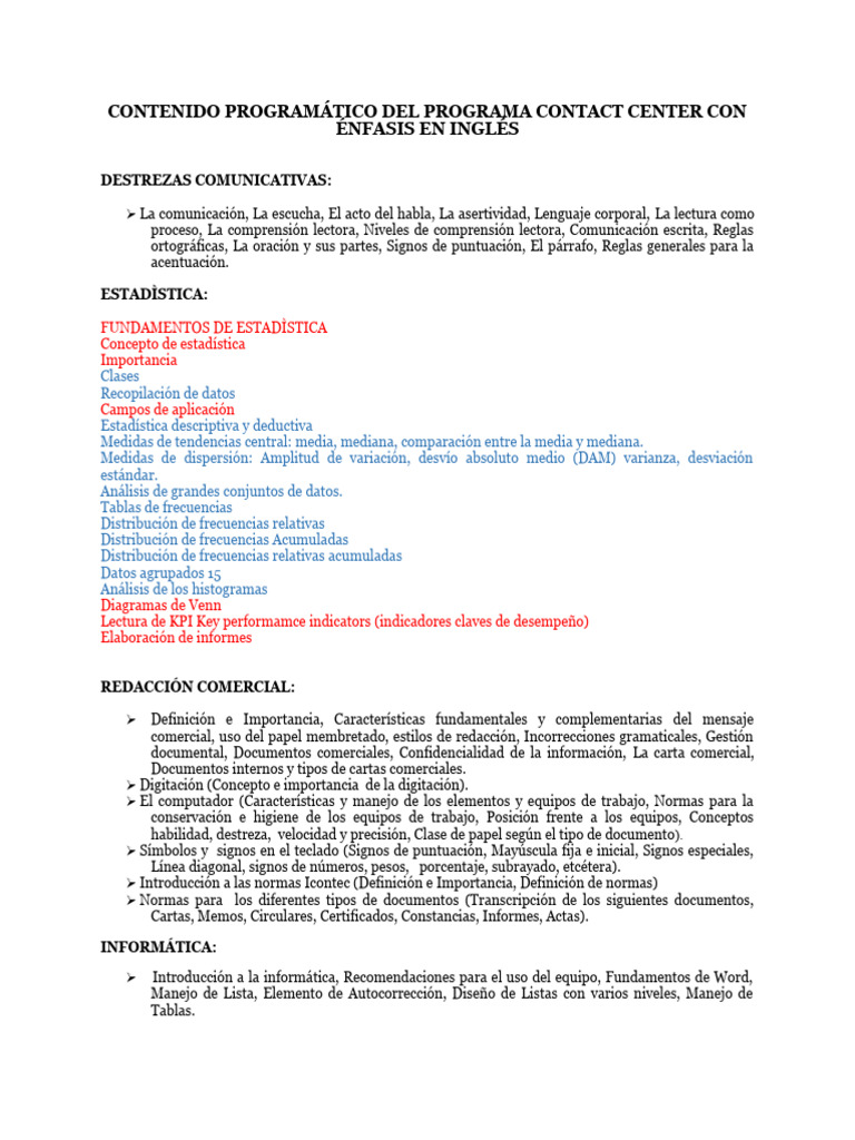 Contenido Programa Contact Center | PDF | Marketing | Comportamiento ...