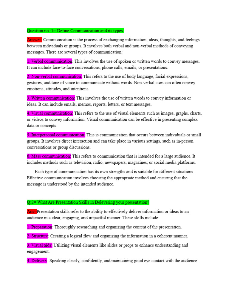 BS English (Presentation and Communication Skills) Notes. | Download ...