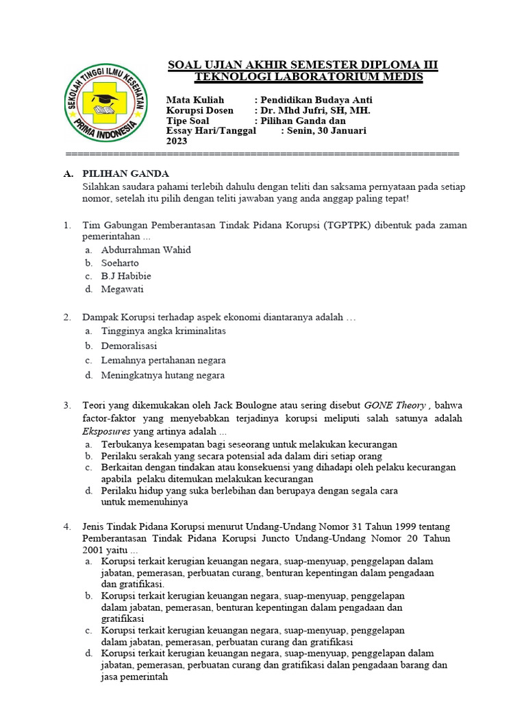 Soal Dan Jawaban UAS PBAK | PDF | Ilmu Sosial