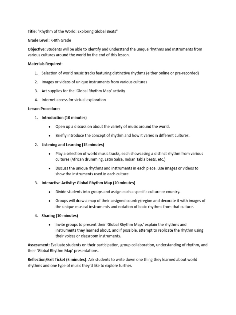 Global Rhythms: Cultural Music Lesson | PDF | Social Science | Foreign ...