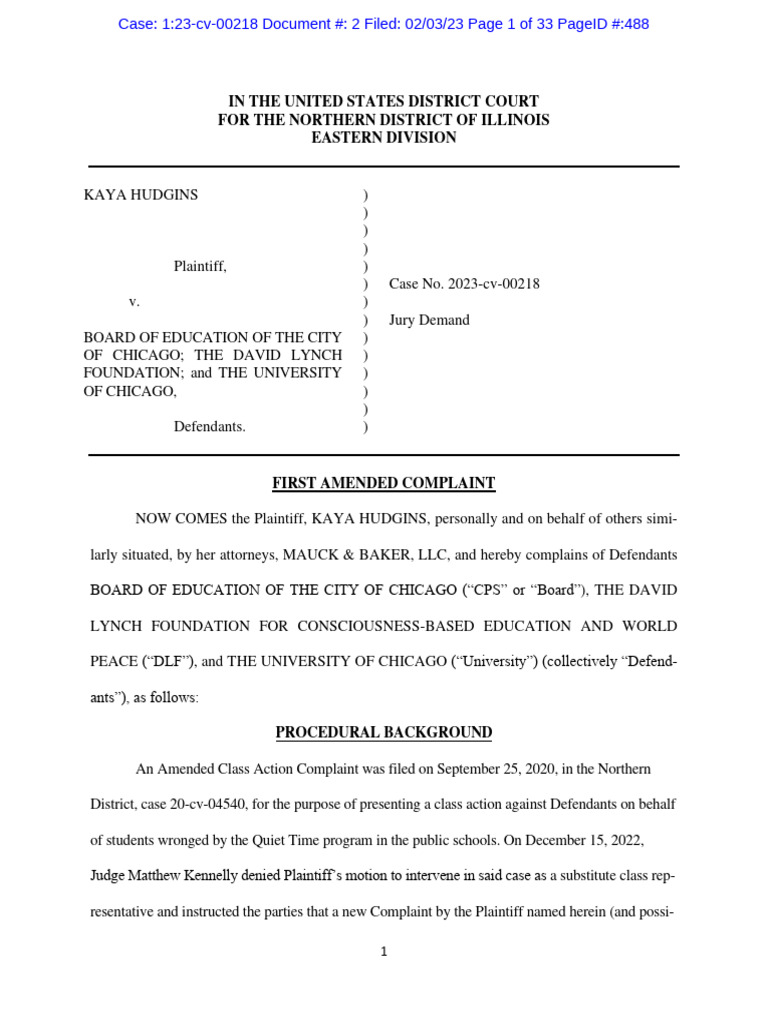 Kaya Hudgins v. Board of Education City of Chicago Et Al. - First ...