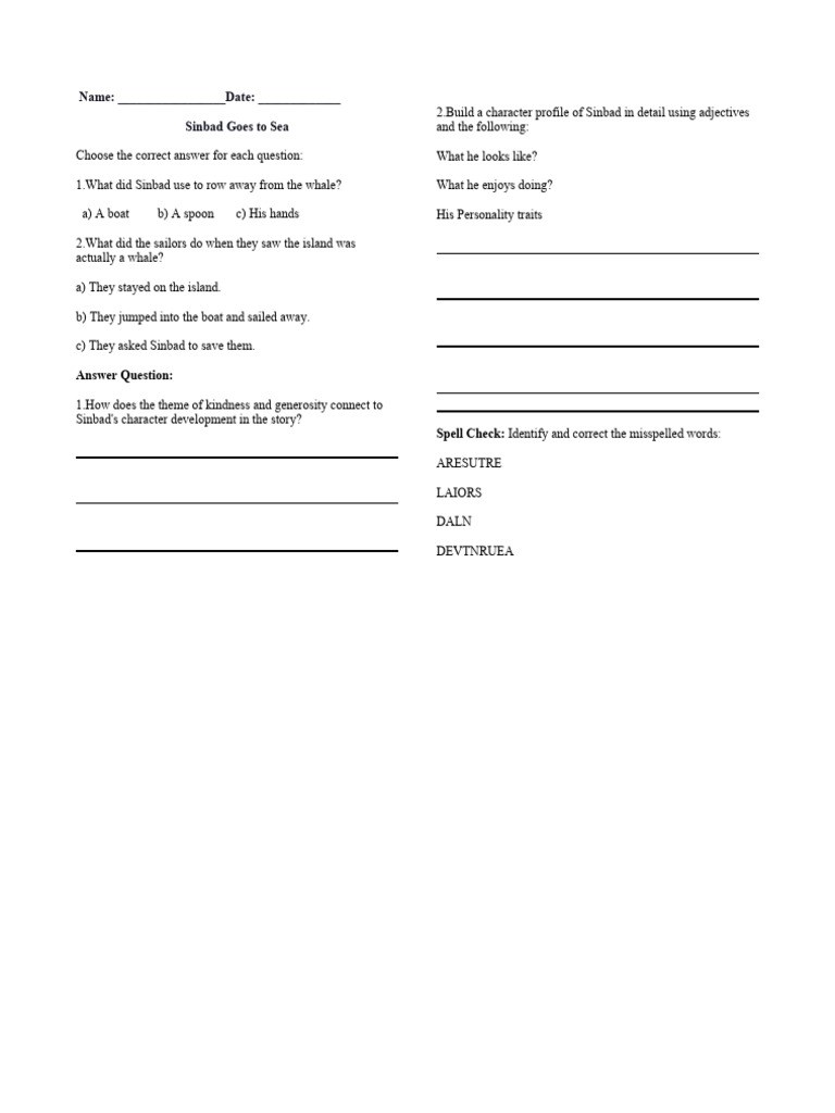 Sinbad Goes To Sea Worksheet | PDF