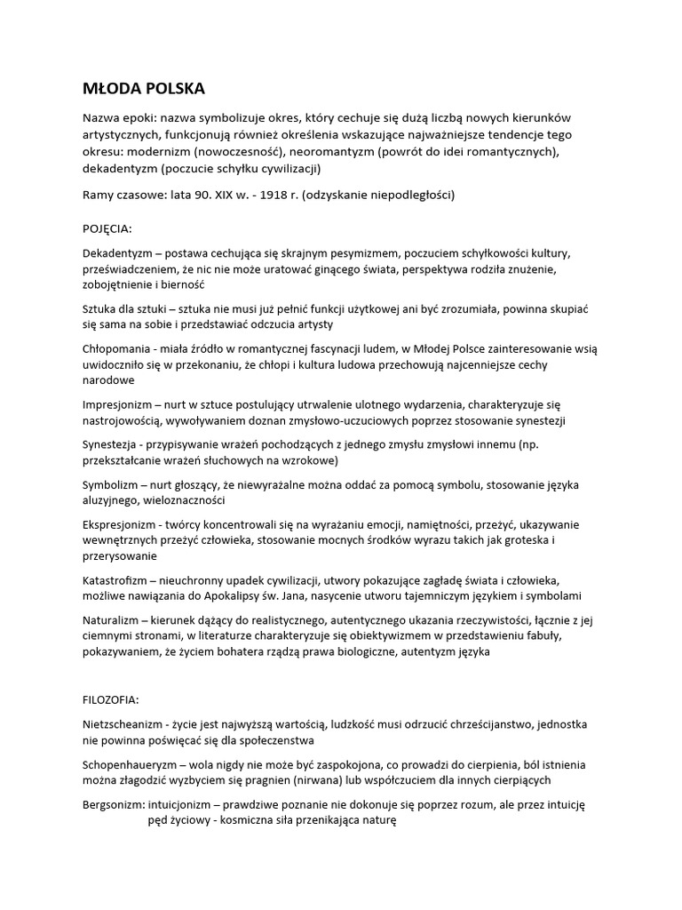 Młoda Polska - Pojęcia | PDF