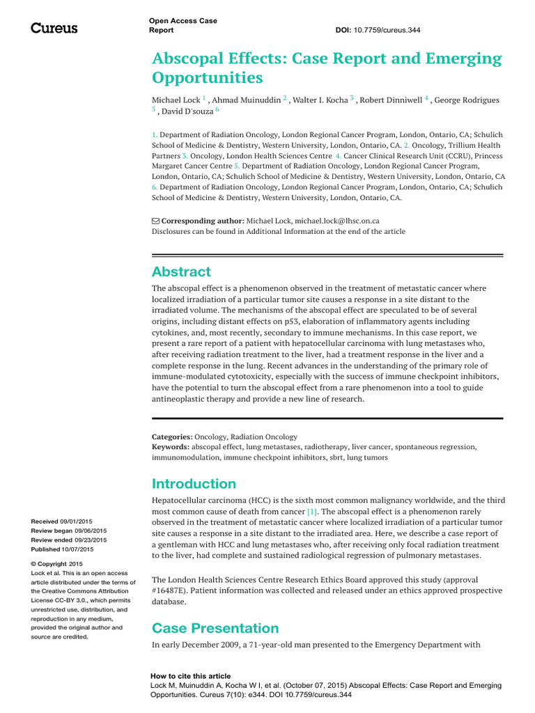 Abscopal Effects Case Report and Emerging Opportunities | PDF ...