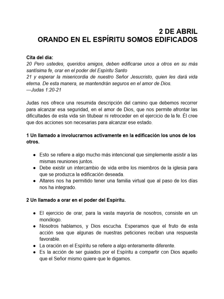 2 de Abril | Descargar gratis PDF | Oración | Creencia religiosa y doctrina