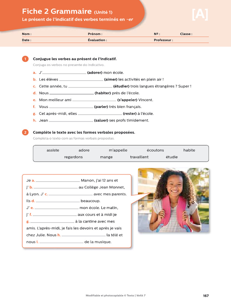 FIche de Grammaire - Les Verbes en - Er | PDF