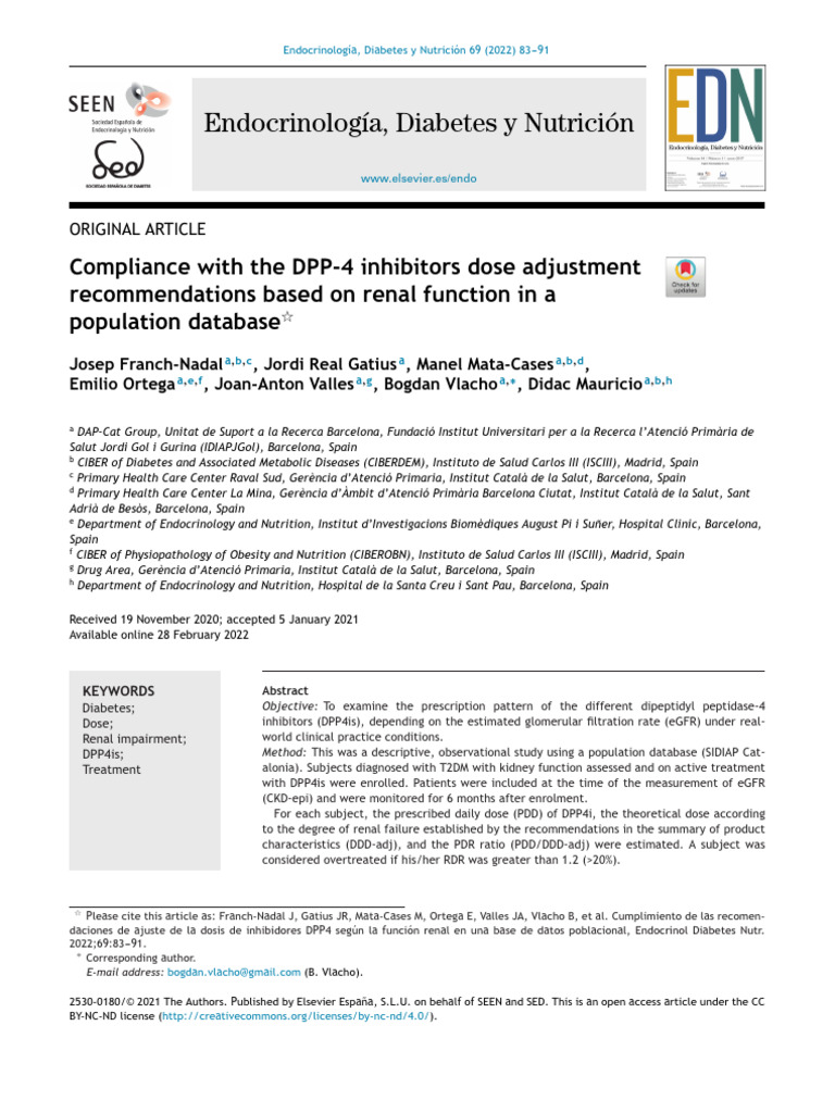 DPP-4 Inhibitors Dose Adjustment Compliance | PDF | Kidney | Urinary System