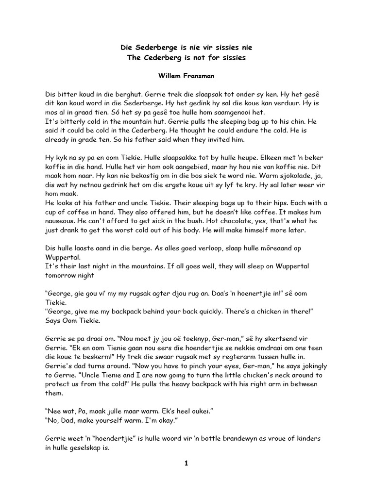 Die Sederberge Is Nie Vir Sissies Nie Vertaling | PDF