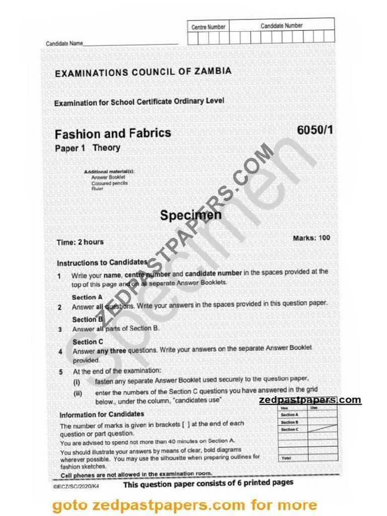 2020 Fashion and Fabrics Paper 1 Past Paper | PDF