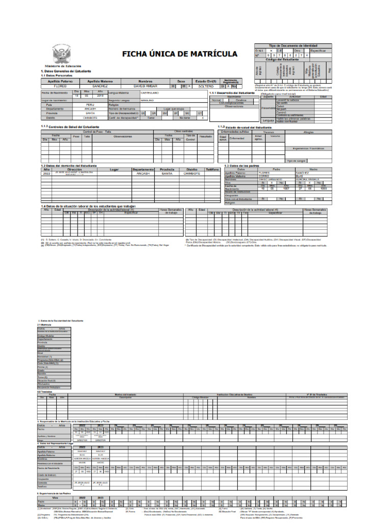 1 Ficha De Matricula Pdf