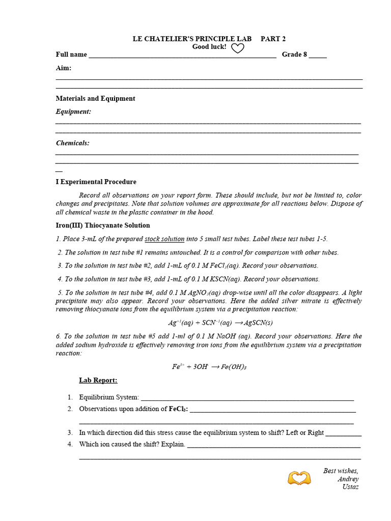 Le Chatelier's Principle Lab Part 2 | PDF | Precipitation (Chemistry) | Physical Chemistry