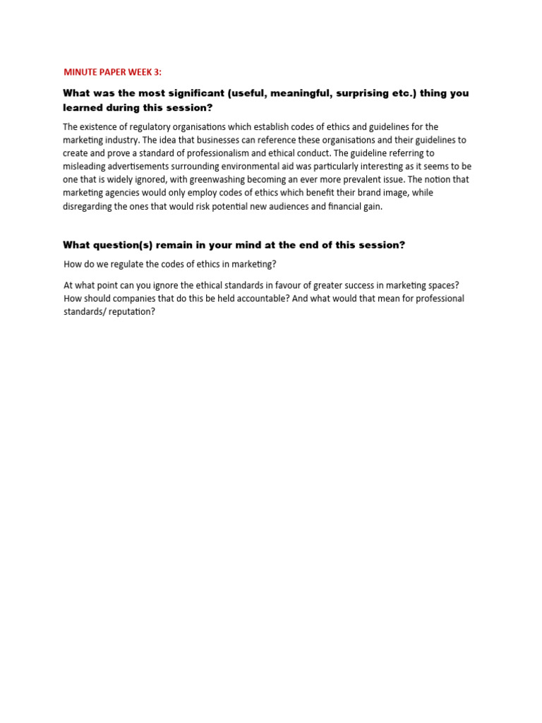 Minute Paper Week 3 | PDF