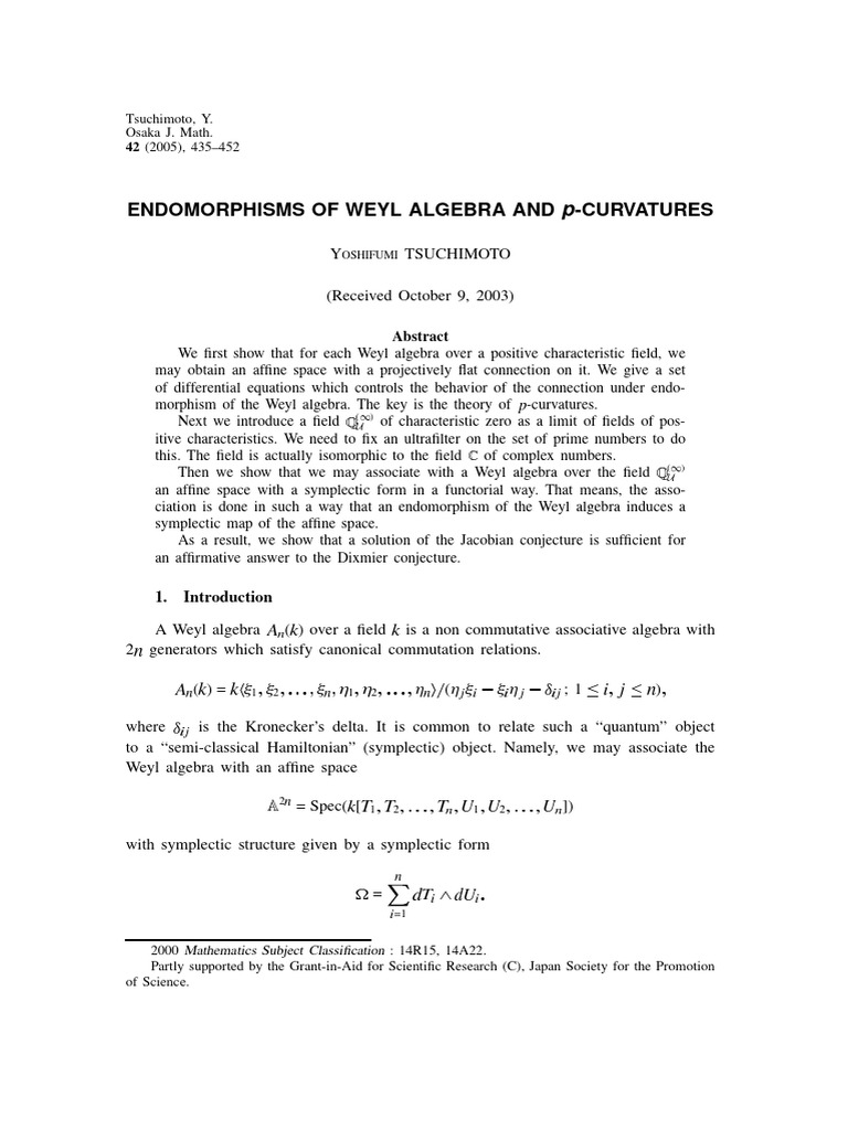 Tsuchimoto 2005 Jacobian Dixmier | PDF | Field (Mathematics) | Mathematics