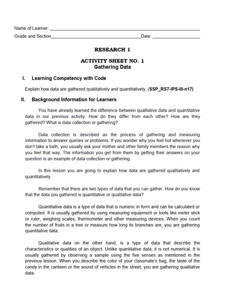 Gathering Data Activity | PDF | Data | Quantitative Research