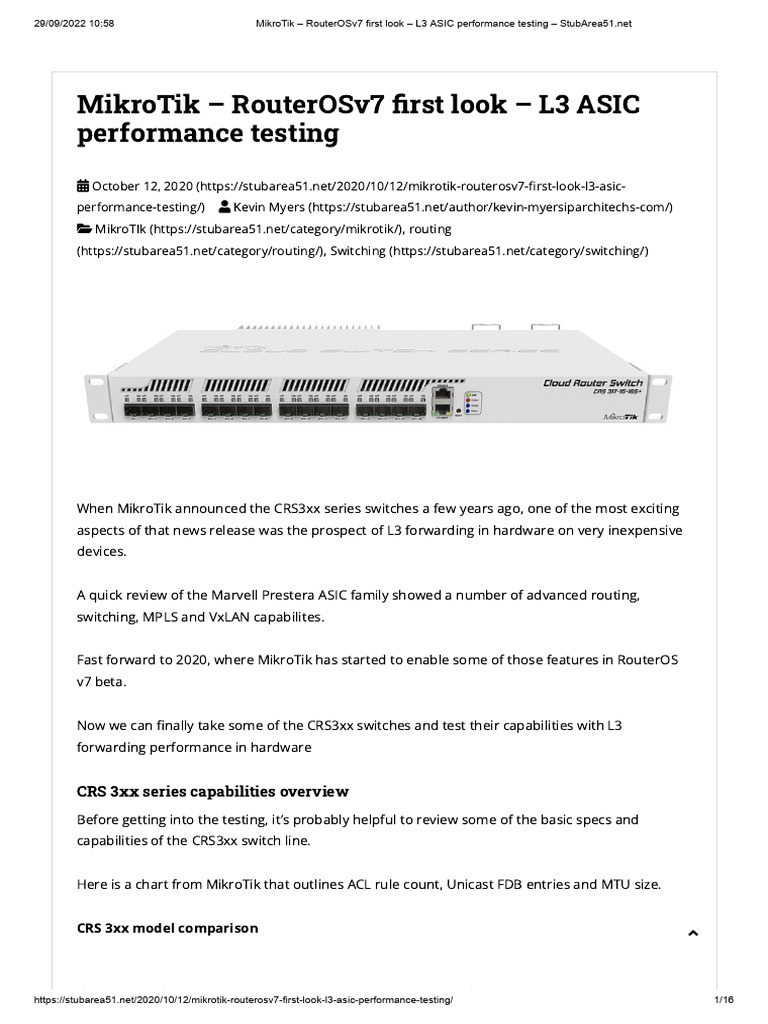 MikroTik - RouterOSv7 First Look - L3 ASIC Performance Testing | PDF ...
