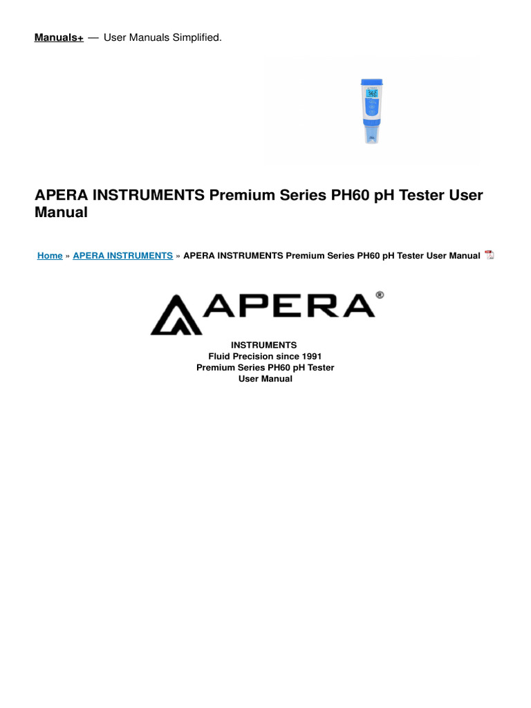 Premium Series ph60 PH Tester Manual | PDF | Calibration | Purified Water