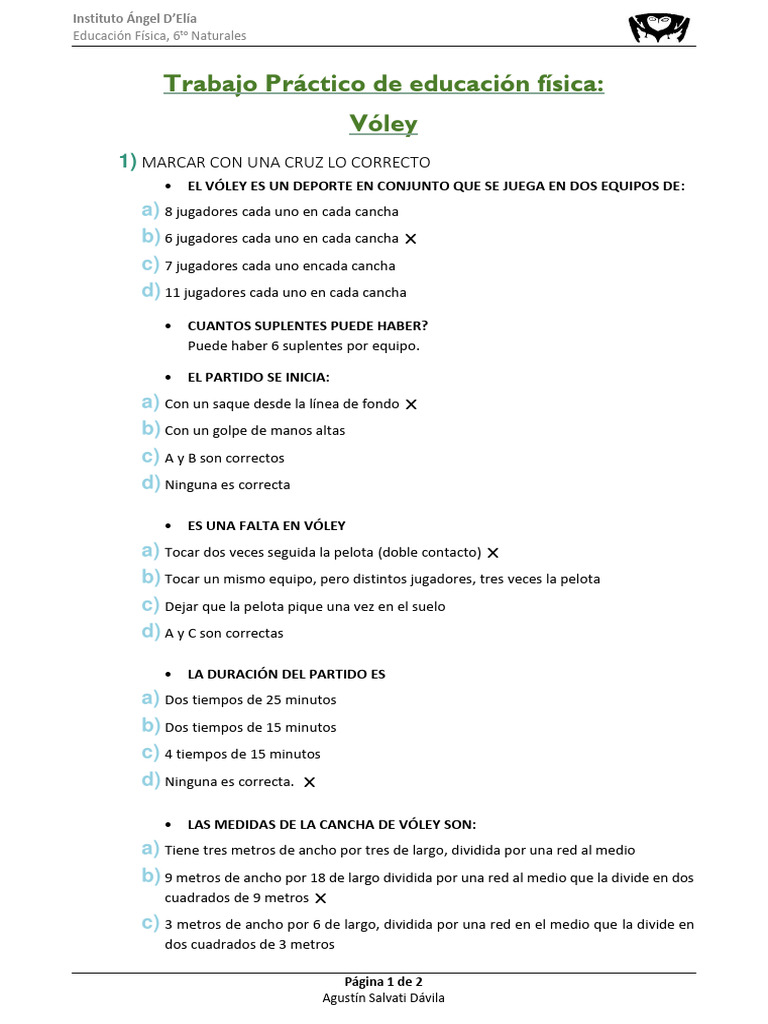 T P Educación Física Voley Agustín Salvati Dávila Pdf