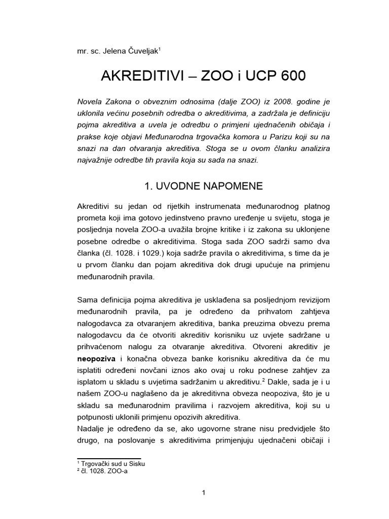 Akreditivi ZOO I Jedinstvena Pravila I o | PDF