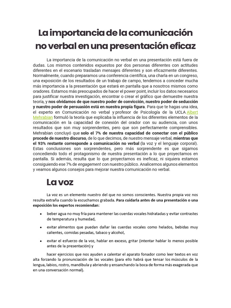 La Importancia de La Comunicacion No Verbal en Una Presentacion Eficaz | PDF | Comunicación no ...