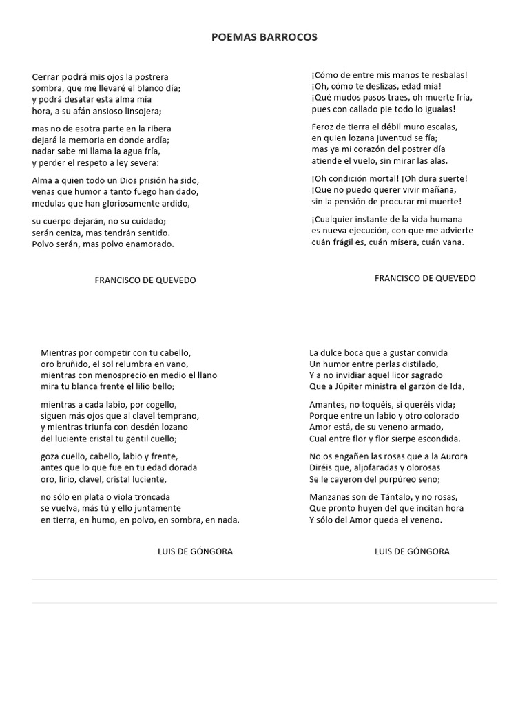 Textos para Comentar. Barroco. | PDF | Poesía | Clásicos
