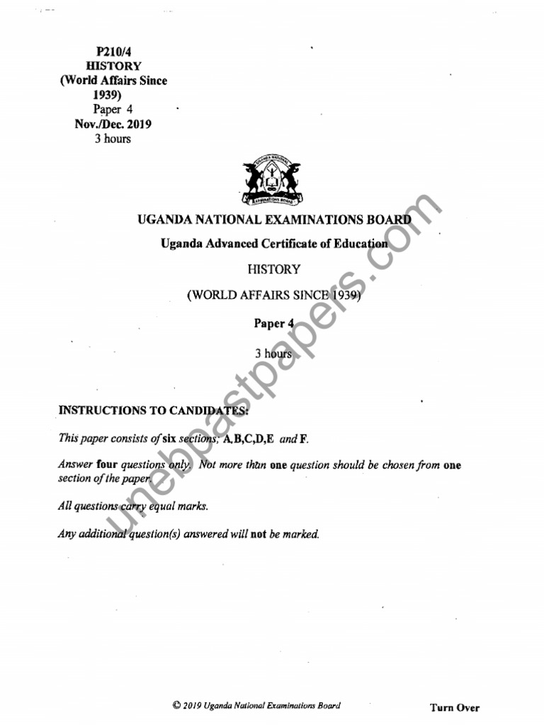 UACE History 2019 Paper 4 | PDF | Soviet Union | World Politics