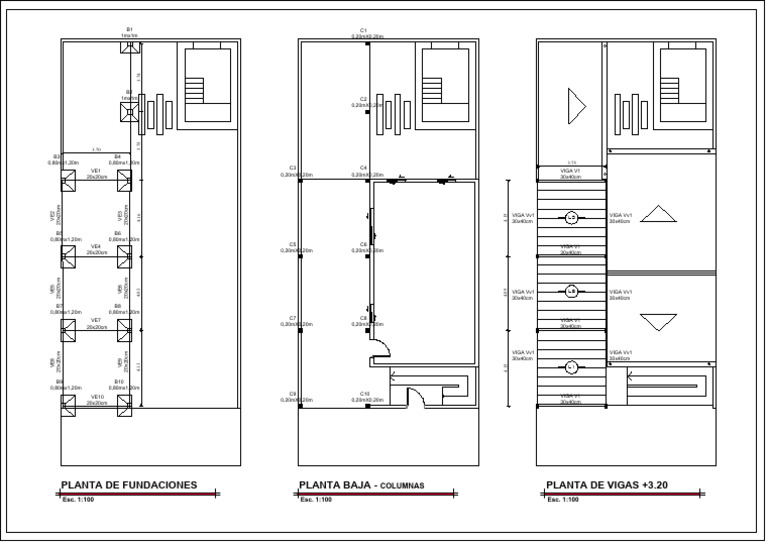 Planta de Fundaciones Planta Baja - Planta de Vigas +3.20: Columnas | PDF