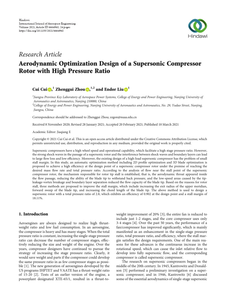 C. Cui, Z. Zhou, E. Liu - Aerodynamic Optimization Design of A Supersonic Compressor Rotor With ...