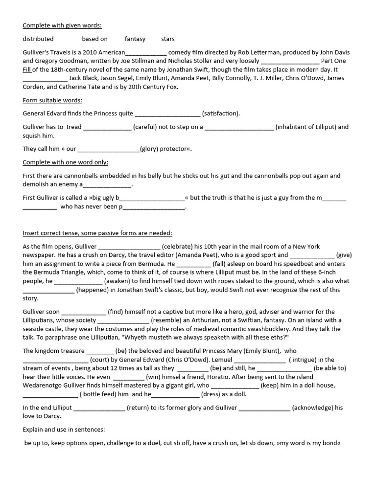Gulliver's Travel Worksheet | PDF