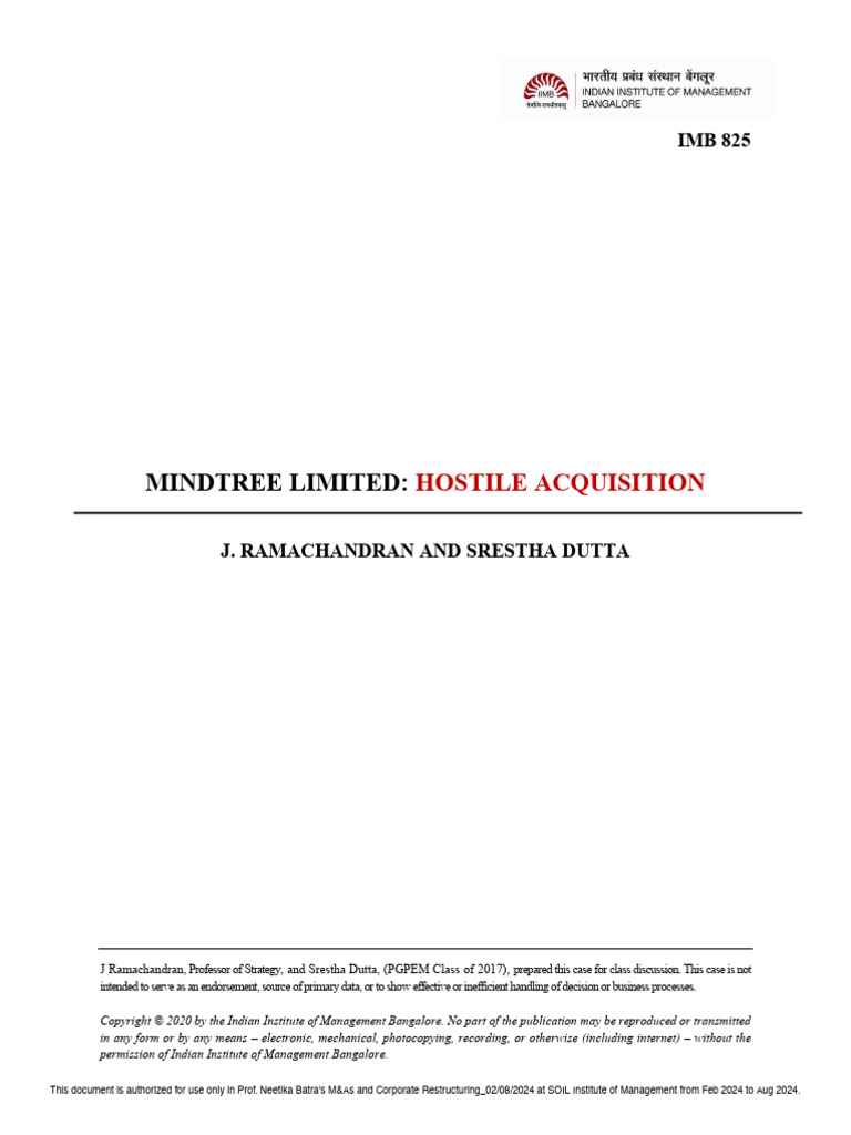 Mindtree Limited - Hostile Acquisition | PDF | Mergers And Acquisitions | Dividend