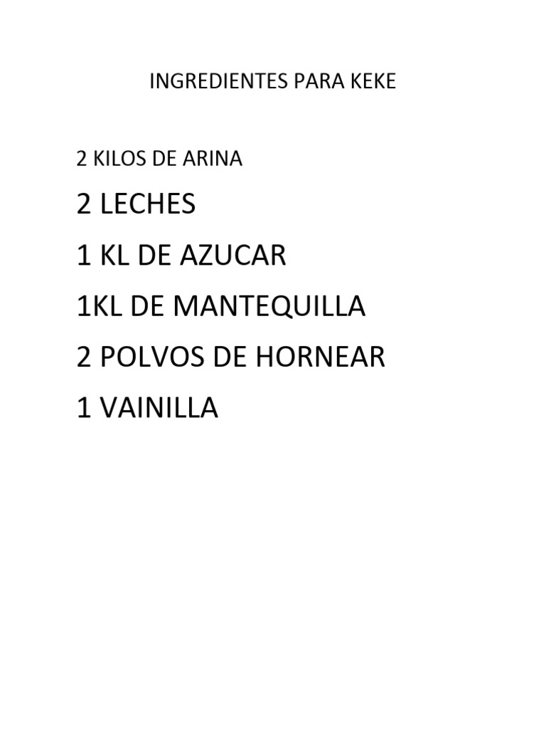 Receta de Keke: Ingredientes Clave | PDF
