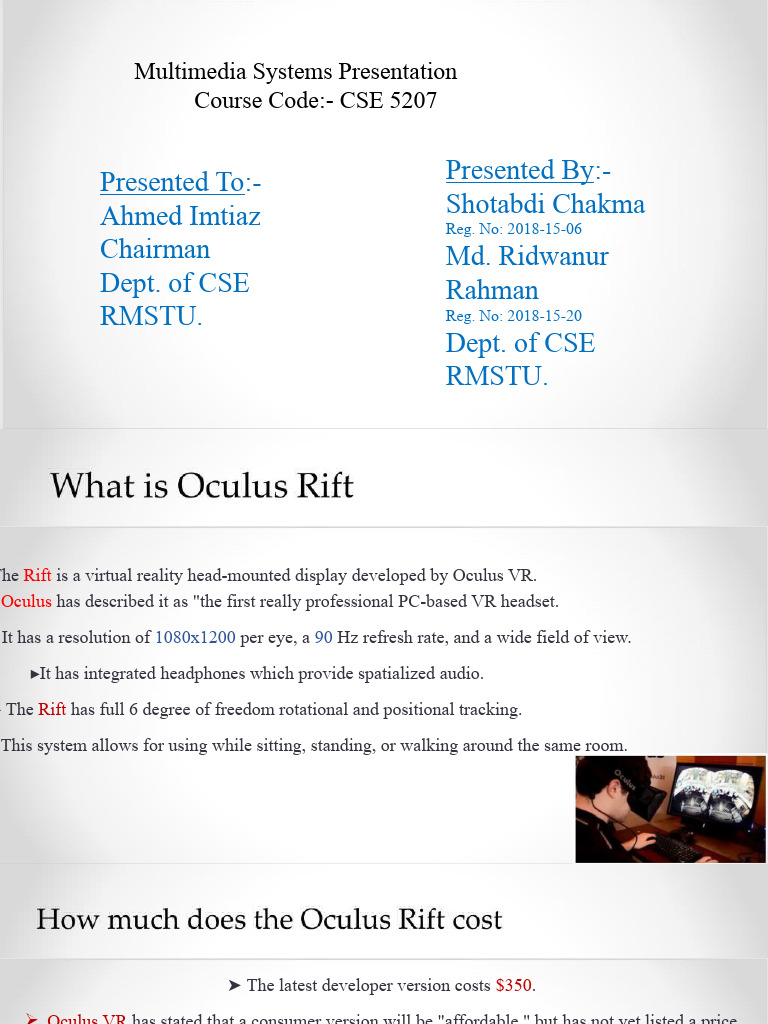 Oculus Rift VR Headset Features | PDF