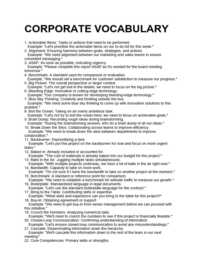 CORPORATE VOCABULARY | PDF | Incentive | Sales