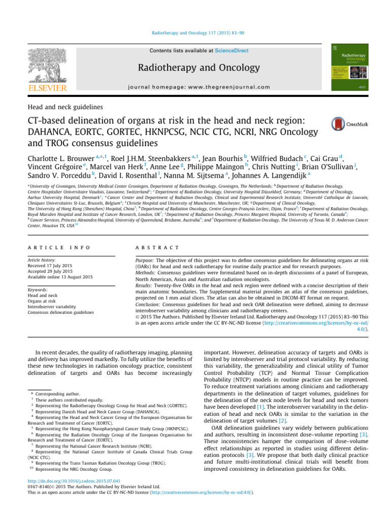CT Based Delineation of Organs at Risk in The Head and Neck Region ...