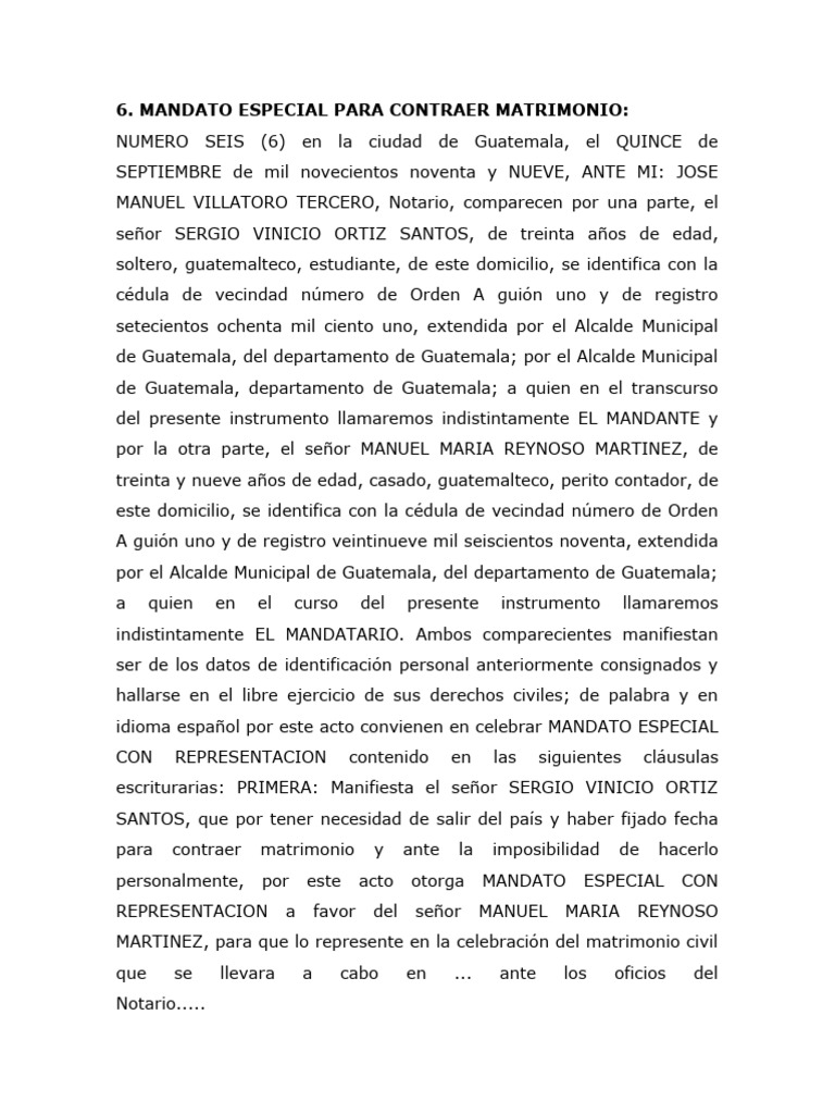 Mandato Especial para Contraer Matrimonio | PDF | Guatemala