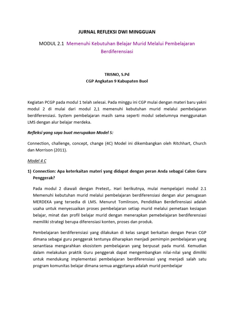 JURNAL REFLEKSI DWI MINGGUAN Modul 2.1 - Compressed | PDF