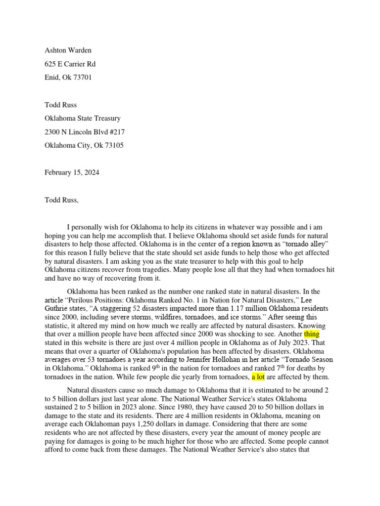 Oklahoma Natural Disaster Recovery Proposal | PDF | National Weather ...