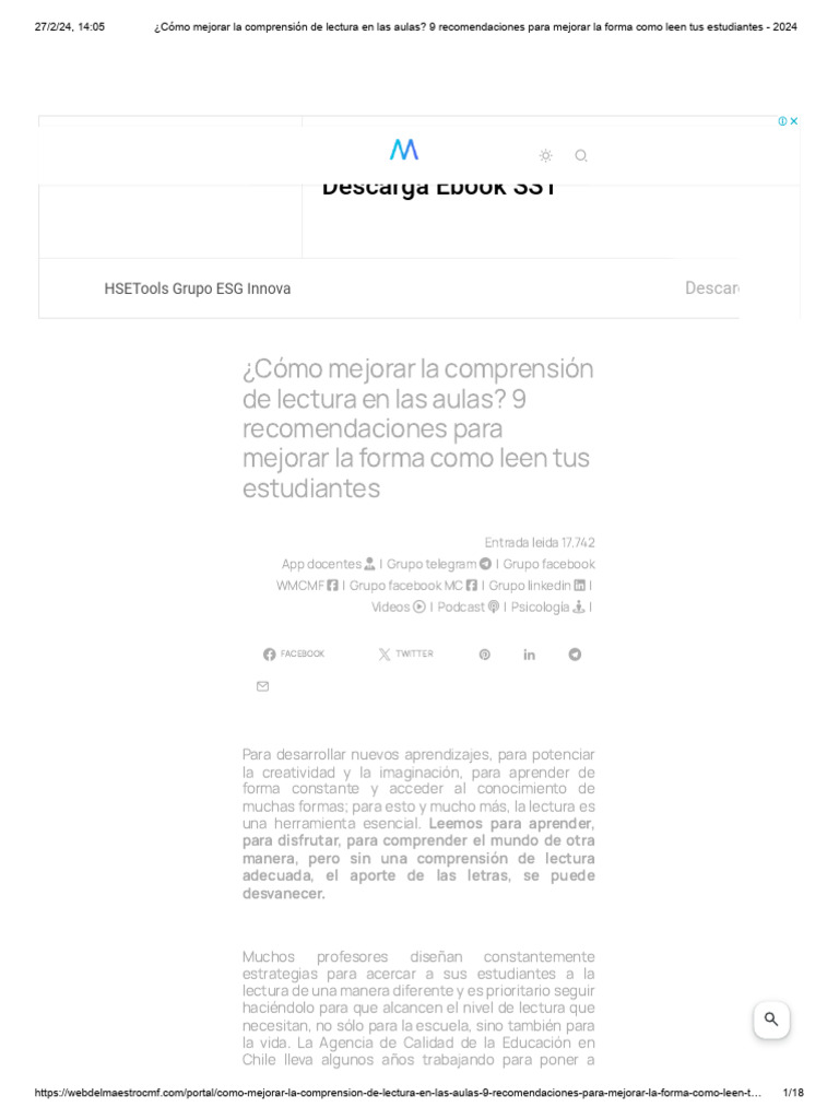 ¿Cómo Mejorar La Comprensión de Lectura en Las Aulas - 9 ...