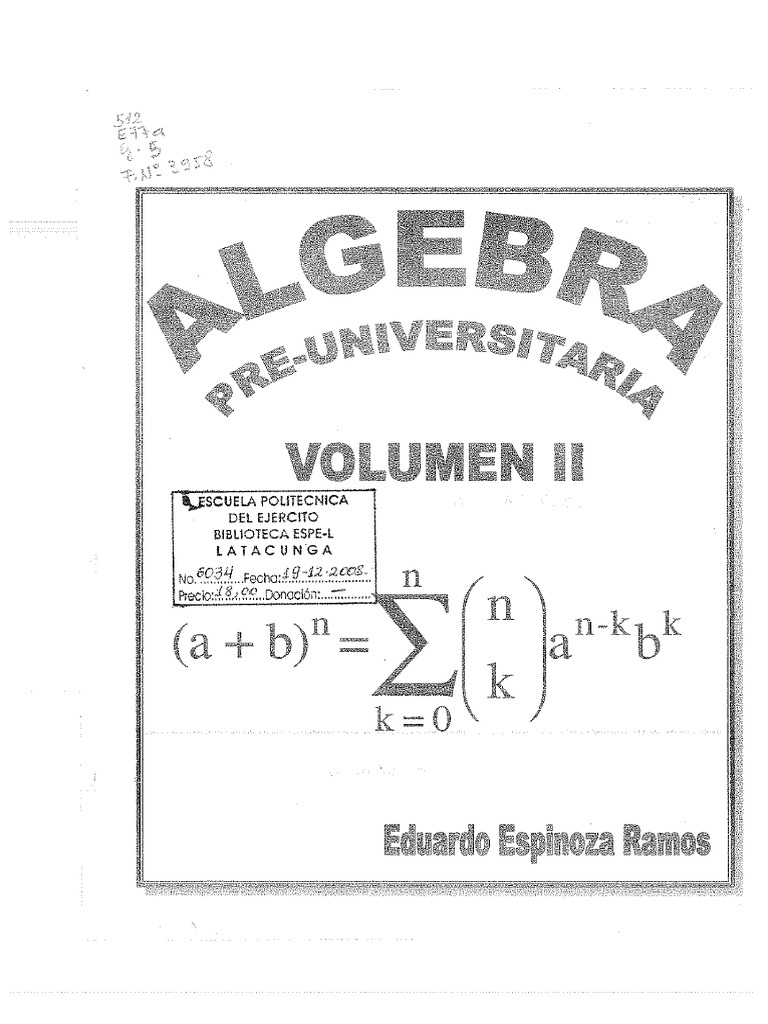Álgebra Pre-Universitaria Volumen 2 - Eduardo Espinoza Ramos | PDF