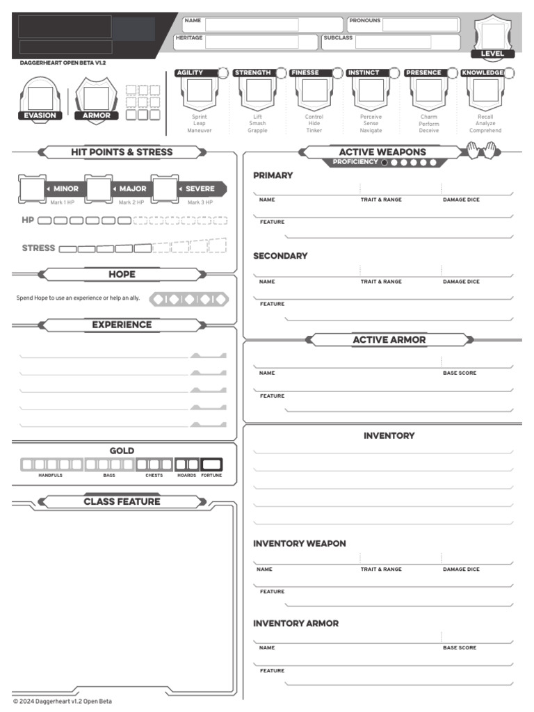 Daggerheart PDF Character Sheet | PDF | Role Playing Video Games | Role Playing Games