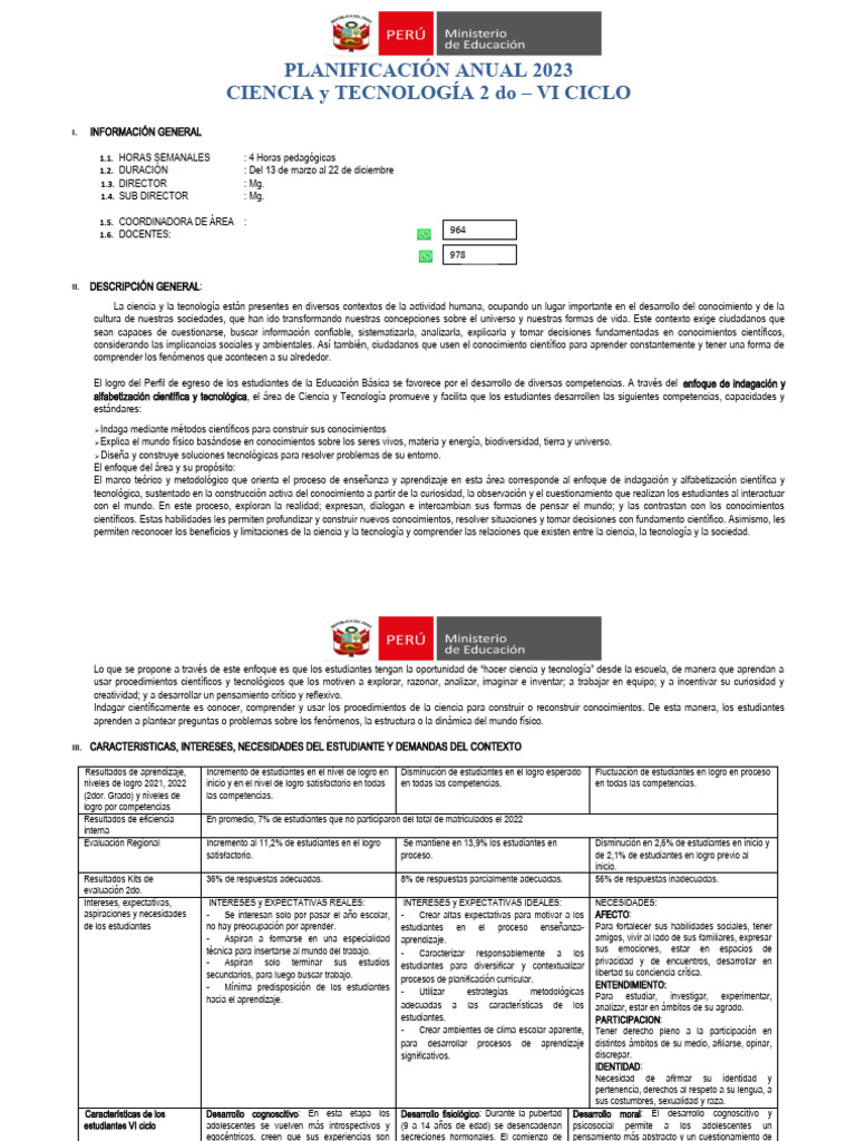 PLANIFICACIÓN ANUAL 2023 - CyT - 2do GRADO | PDF | Evaluación | Aprendizaje