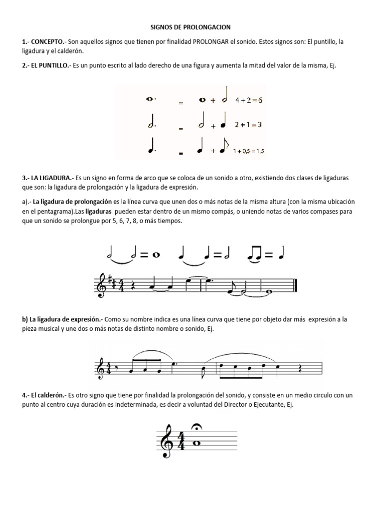 Signos de Prolongación en Música | PDF | Notación musical | Formas ...