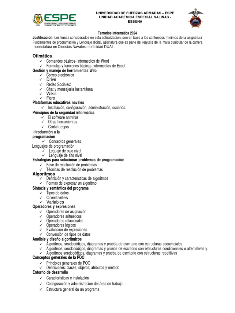 Temarios de Informática - Revisados - EML | PDF | Lenguaje de programación | Algoritmos