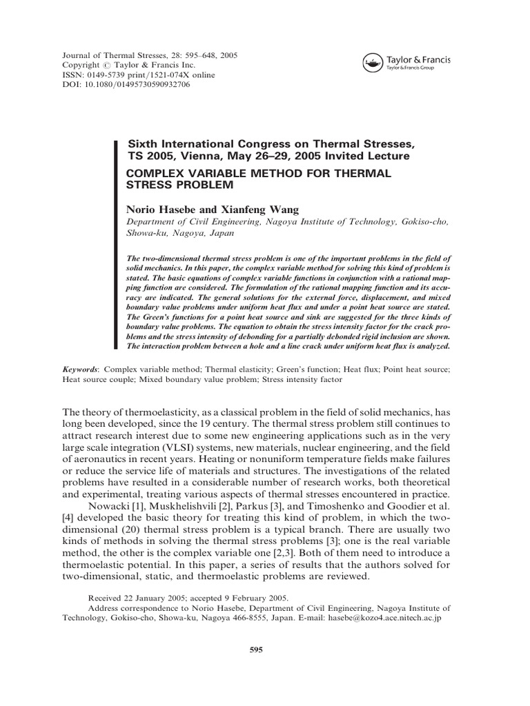 Complex Variable Method For Thermal Stress Problem | PDF | Stress (Mechanics) | Function ...
