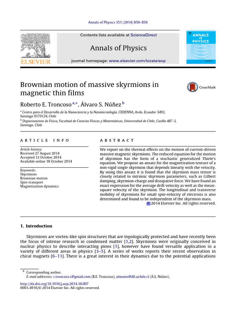 Skyrmion Dynamics in Thin Films | PDF | Force | Brownian Motion