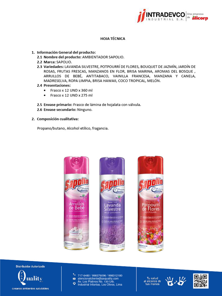 Ficha Tecnica Ambientador Spray Soluciones | PDF | Plantas
